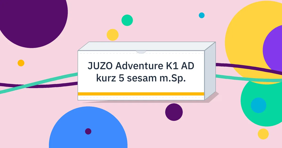 Symbolbild: Packung mit der Aufschrift JUZO Adventure K1 AD kurz 5 sesam m.Sp. (PZN 16493648) – Verfügbarkeit und Bezug in Apotheken in Frankfurt am Main