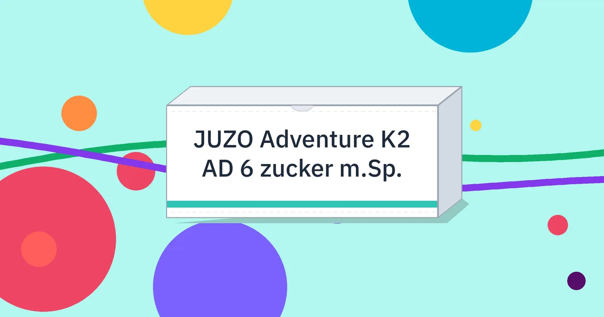 Symbolbild: Packung mit der Aufschrift JUZO Adventure K2 AD 6 zucker m.Sp. (PZN 16342694) – Verfügbarkeit und Bezug in Apotheken in Frankfurt am Main