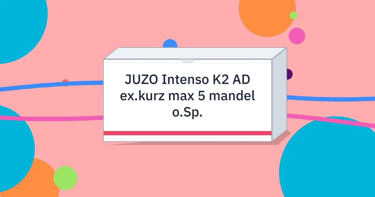 Symbolbild: Packung mit der Aufschrift JUZO Intenso K2 AD ex.kurz max 5 mandel o.Sp. (PZN 18617623) – Verfügbarkeit und Bezug in Apotheken in Frankfurt am Main