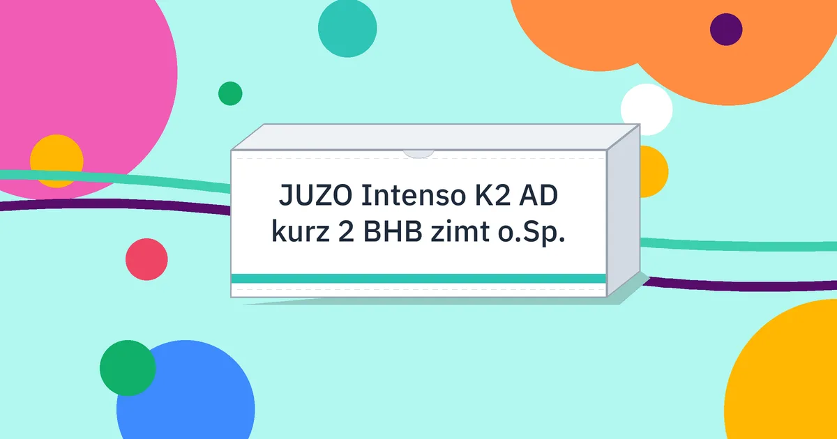 Symbolbild: Packung mit der Aufschrift JUZO Intenso K2 AD kurz 2 BHB zimt o.Sp. (PZN 18624942) – Verfügbarkeit und Bezug in Apotheken in Frankfurt am Main