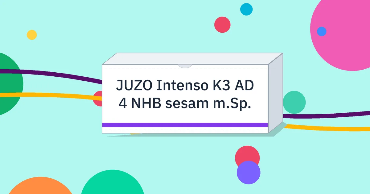 Symbolbild: Packung mit der Aufschrift JUZO Intenso K3 AD 4 NHB sesam m.Sp. (PZN 18630894) – Verfügbarkeit und Bezug in Apotheken in Frankfurt am Main