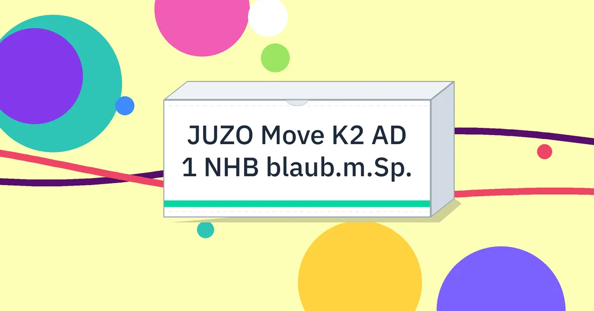 Symbolbild: Packung mit der Aufschrift JUZO Move K2 AD 1 NHB blaub.m.Sp. (PZN 18539018) – Verfügbarkeit und Bezug in Apotheken in Frankfurt am Main