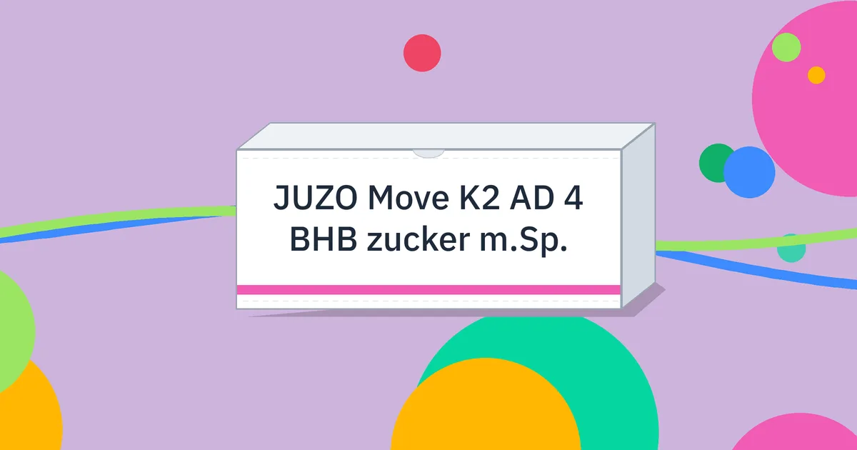 Symbolbild: Packung mit der Aufschrift JUZO Move K2 AD 4 BHB zucker m.Sp. (PZN 18507538) – Verfügbarkeit und Bezug in Apotheken in Frankfurt am Main