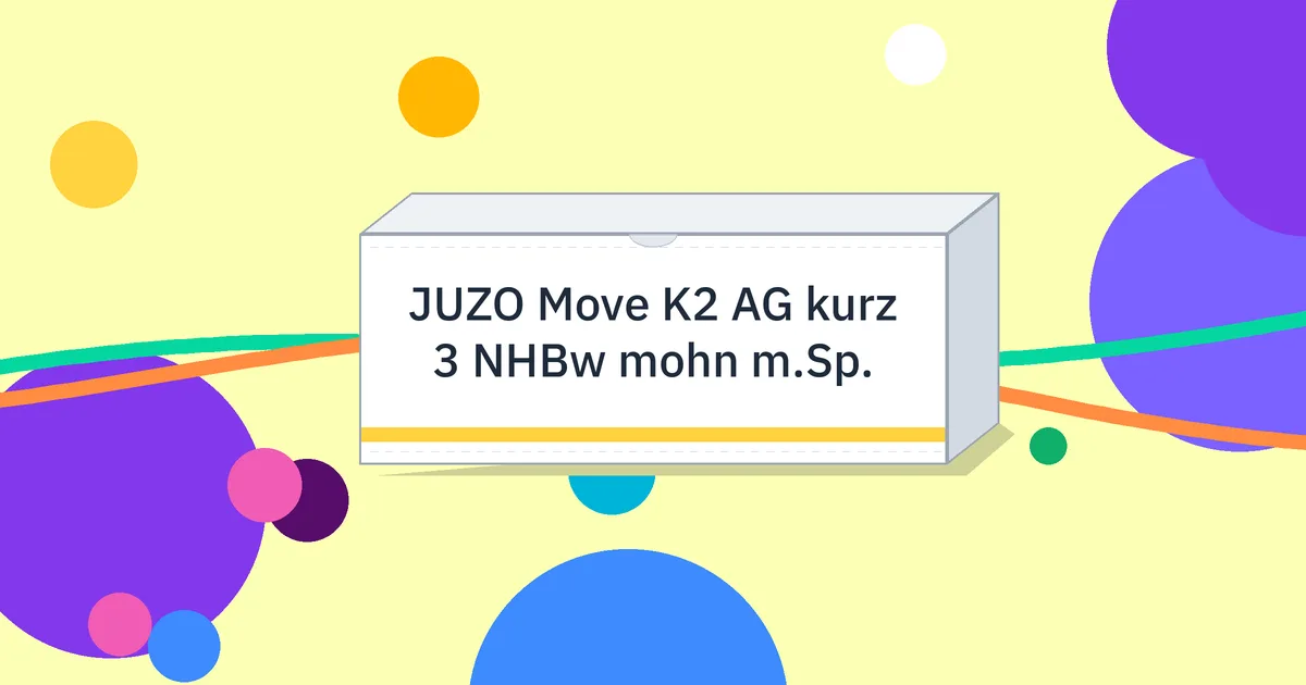 Symbolbild: Packung mit der Aufschrift JUZO Move K2 AG kurz 3 NHBw mohn m.Sp. (PZN 18558694) – Verfügbarkeit und Bezug in Apotheken in Frankfurt am Main