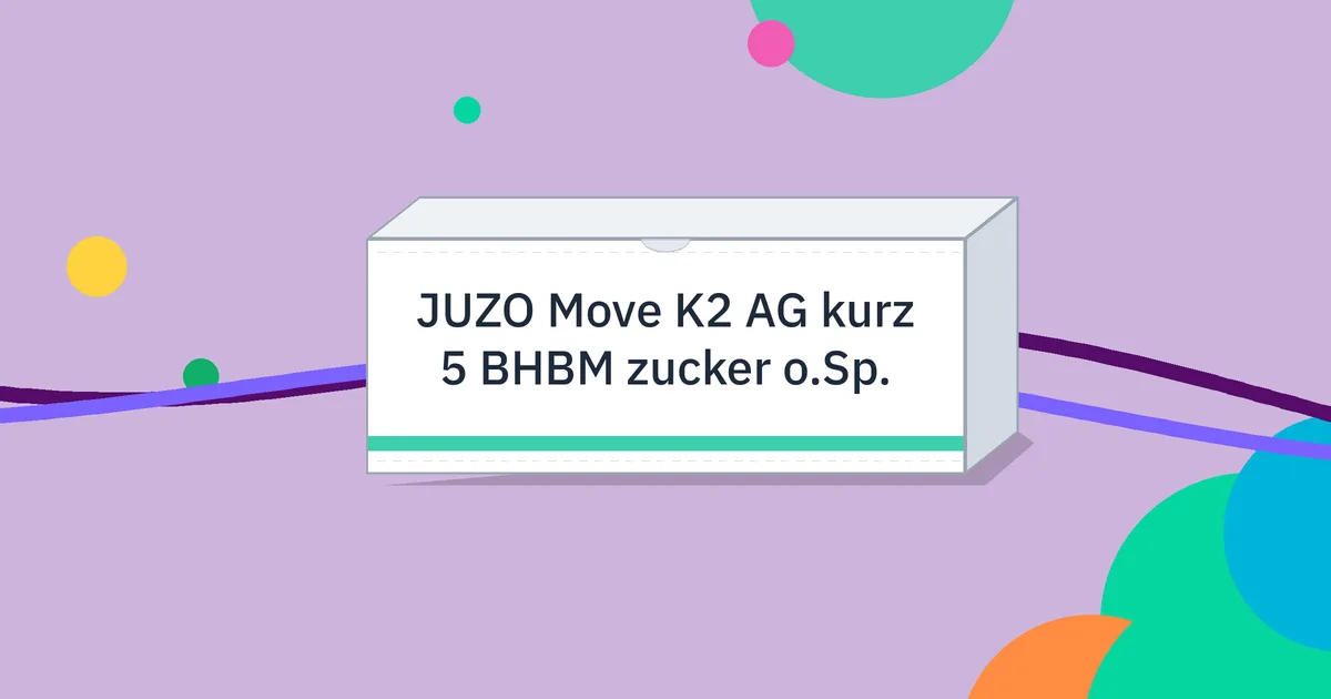 Symbolbild: Packung mit der Aufschrift JUZO Move K2 AG kurz 5 BHBM zucker o.Sp. (PZN 18530477) – Verfügbarkeit und Bezug in Apotheken in Frankfurt am Main