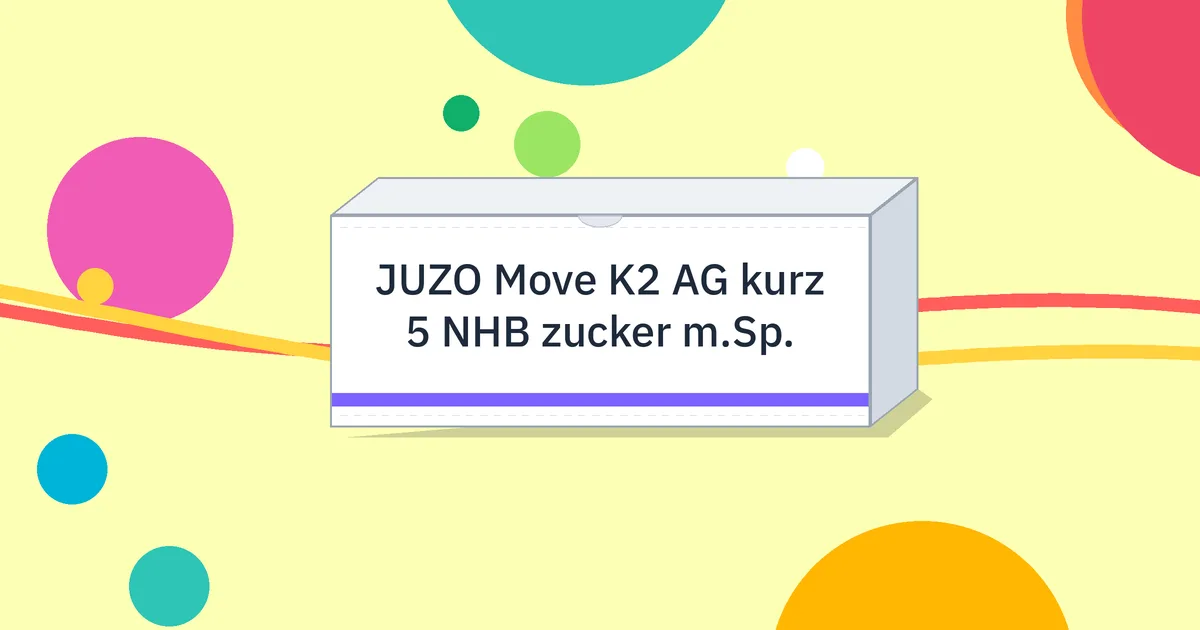 Symbolbild: Packung mit der Aufschrift JUZO Move K2 AG kurz 5 NHB zucker m.Sp. (PZN 18527647) – Verfügbarkeit und Bezug in Apotheken in Frankfurt am Main