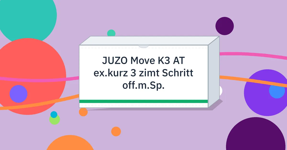 Symbolbild: Packung mit der Aufschrift JUZO Move K3 AT ex.kurz 3 zimt Schritt off.m.Sp. (PZN 20680468) – Verfügbarkeit und Bezug in Apotheken in Frankfurt am Main