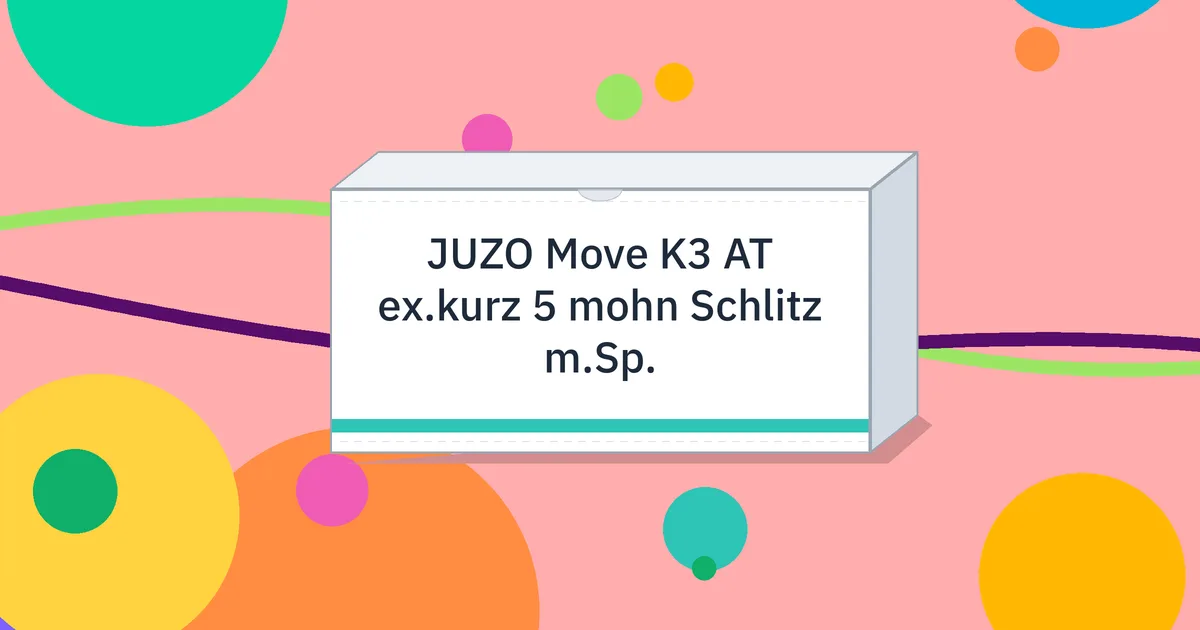Symbolbild: Packung mit der Aufschrift JUZO Move K3 AT ex.kurz 5 mohn Schlitz m.Sp. (PZN 20681290) – Verfügbarkeit und Bezug in Apotheken in Frankfurt am Main