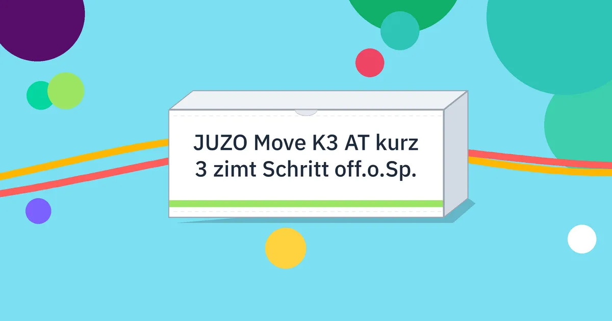 Symbolbild: Packung mit der Aufschrift JUZO Move K3 AT kurz 3 zimt Schritt off.o.Sp. (PZN 20685106) – Verfügbarkeit und Bezug in Apotheken in Frankfurt am Main