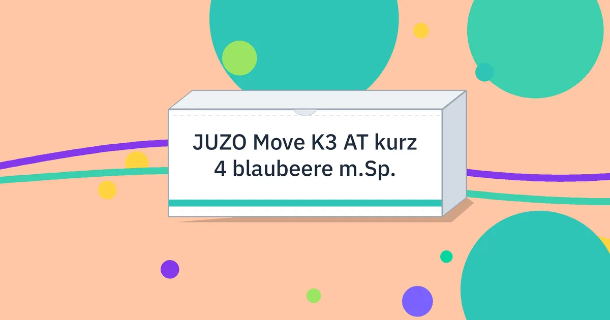 Symbolbild: Packung mit der Aufschrift JUZO Move K3 AT kurz 4 blaubeere m.Sp. (PZN 20683194) – Verfügbarkeit und Bezug in Apotheken in Frankfurt am Main