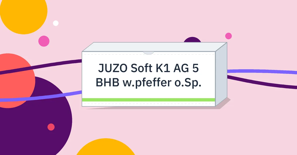 Symbolbild: Packung mit der Aufschrift JUZO Soft K1 AG 5 BHB w.pfeffer o.Sp. (PZN 14837291) – Verfügbarkeit und Bezug in Apotheken in Frankfurt am Main