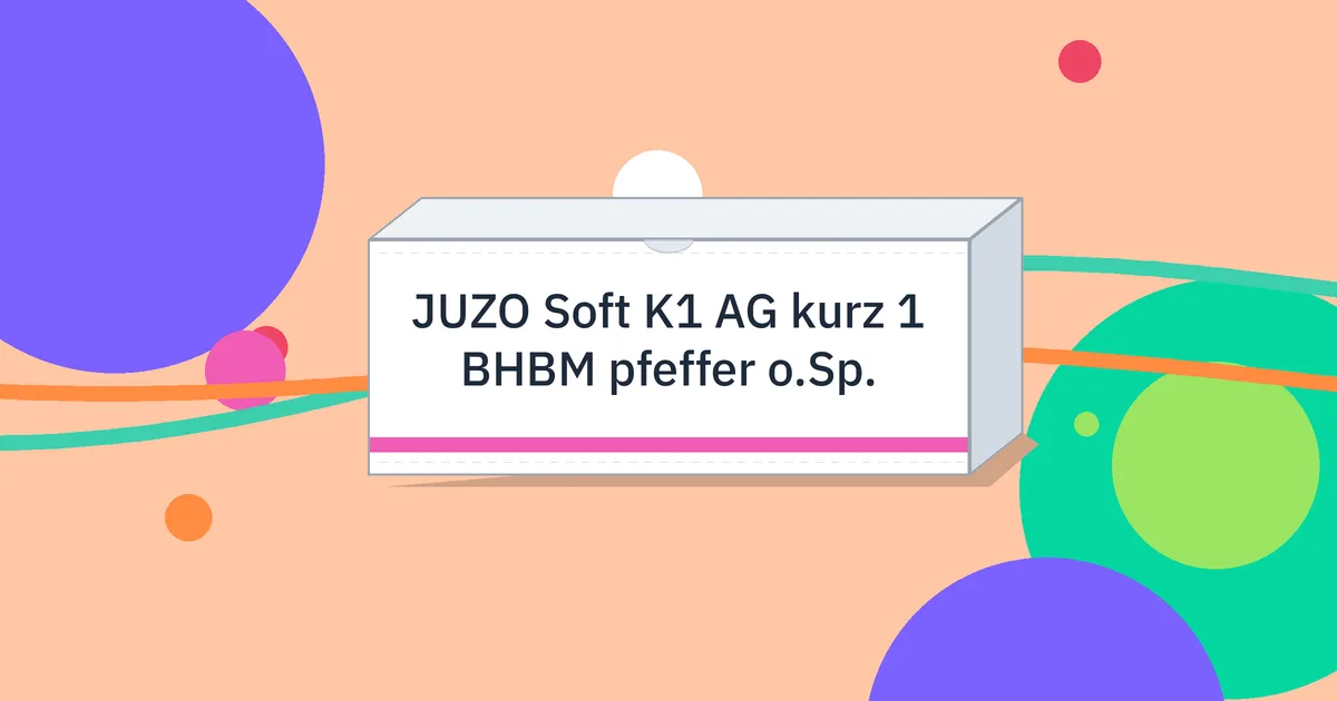 Symbolbild: Packung mit der Aufschrift JUZO Soft K1 AG kurz 1 BHBM pfeffer o.Sp. (PZN 14857419) – Verfügbarkeit und Bezug in Apotheken in Frankfurt am Main