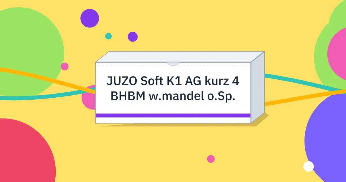Symbolbild: Packung mit der Aufschrift JUZO Soft K1 AG kurz 4 BHBM w.mandel o.Sp. (PZN 14865726) – Verfügbarkeit und Bezug in Apotheken in Frankfurt am Main