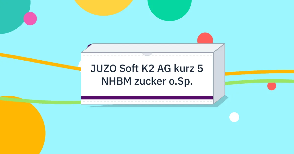 Symbolbild: Packung mit der Aufschrift JUZO Soft K2 AG kurz 5 NHBM zucker o.Sp. (PZN 15001904) – Verfügbarkeit und Bezug in Apotheken in Frankfurt am Main