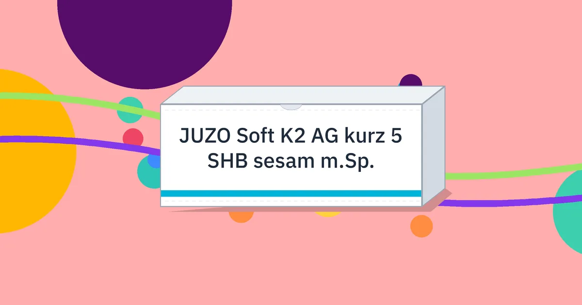 Symbolbild: Packung mit der Aufschrift JUZO Soft K2 AG kurz 5 SHB sesam m.Sp. (PZN 11308304) – Verfügbarkeit und Bezug in Apotheken in Frankfurt am Main