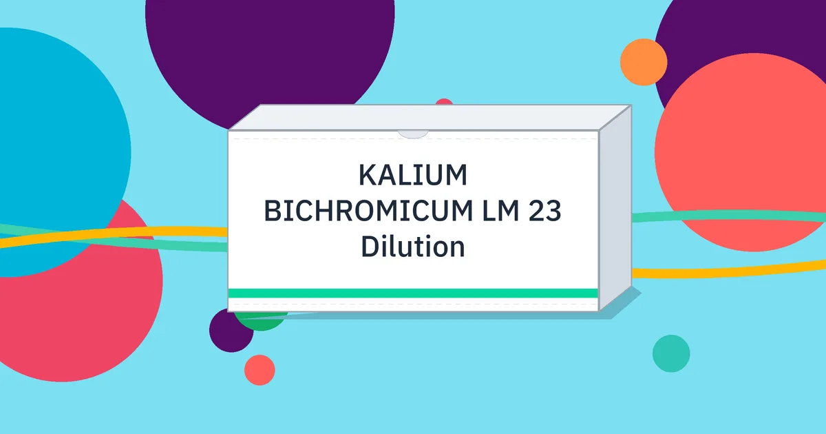 Symbolbild: Packung mit der Aufschrift KALIUM BICHROMICUM LM 23 Dilution (PZN 12917577) – Verfügbarkeit und Bezug in Apotheken in Frankfurt am Main