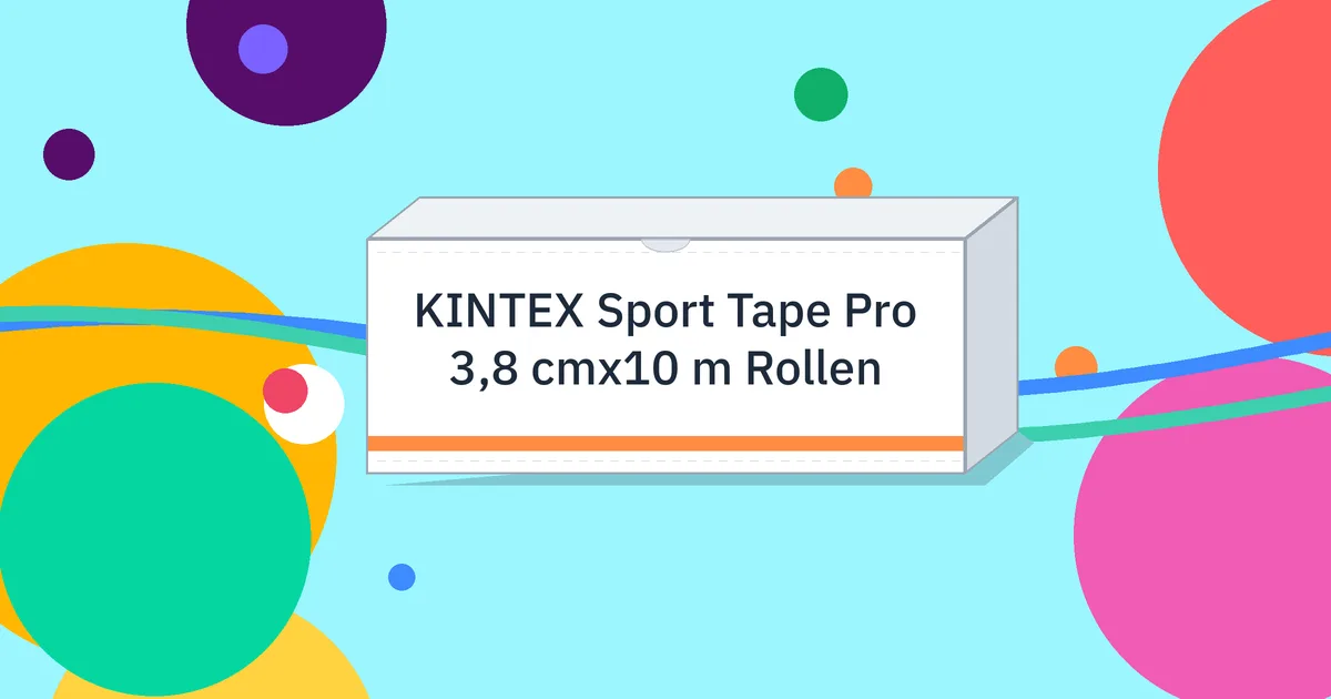 Symbolbild: Packung mit der Aufschrift KINTEX Sport Tape Pro 3,8 cmx10 m Rollen (PZN 16779379) – Verfügbarkeit und Bezug in Apotheken in Frankfurt am Main