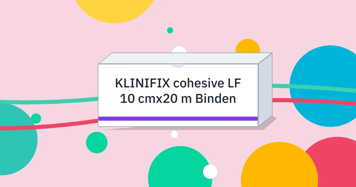 Symbolbild: Packung mit der Aufschrift KLINIFIX cohesive LF 10 cmx20 m Binden (PZN 06464887) – Verfügbarkeit und Bezug in Apotheken in Frankfurt am Main