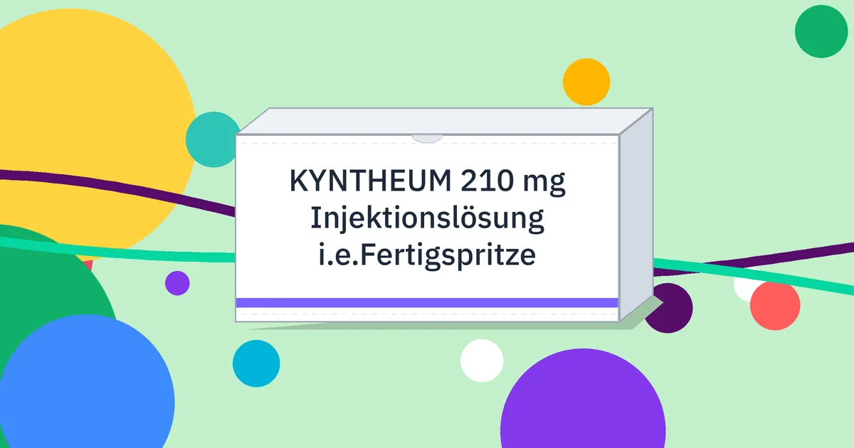 Symbolbild: Packung mit der Aufschrift KYNTHEUM 210 mg Injektionslösung i.e.Fertigspritze (PZN 18053356) – Verfügbarkeit und Bezug in Apotheken in Frankfurt am Main