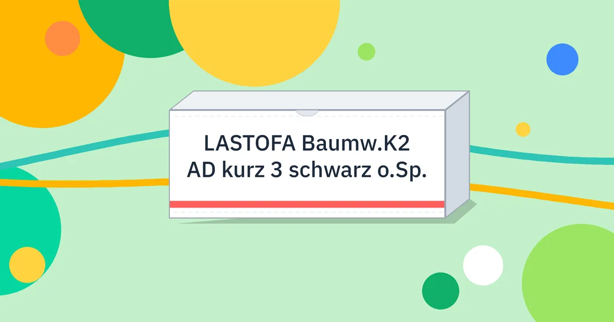 Symbolbild: Packung mit der Aufschrift LASTOFA Baumw.K2 AD kurz 3 schwarz o.Sp. (PZN 01945808) – Verfügbarkeit und Bezug in Apotheken in Frankfurt am Main
