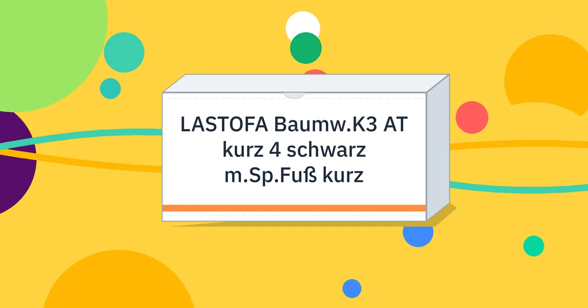 Symbolbild: Packung mit der Aufschrift LASTOFA Baumw.K3 AT kurz 4 schwarz m.Sp.Fuß kurz (PZN 01958828) – Verfügbarkeit und Bezug in Apotheken in Frankfurt am Main