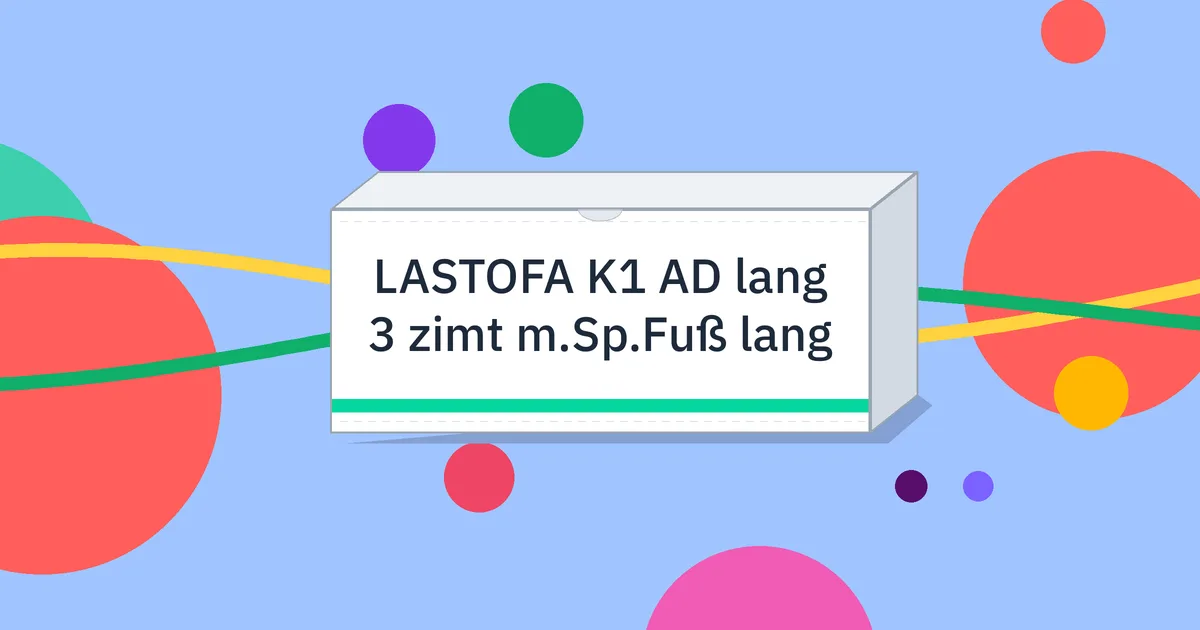 Symbolbild: Packung mit der Aufschrift LASTOFA K1 AD lang 3 zimt m.Sp.Fuß lang (PZN 13786976) – Verfügbarkeit und Bezug in Apotheken in Frankfurt am Main