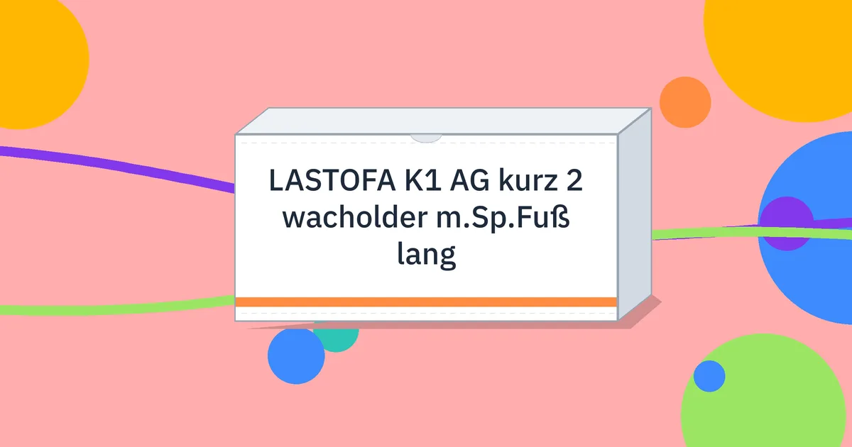 Symbolbild: Packung mit der Aufschrift LASTOFA K1 AG kurz 2 wacholder m.Sp.Fuß lang (PZN 13790021) – Verfügbarkeit und Bezug in Apotheken in Frankfurt am Main