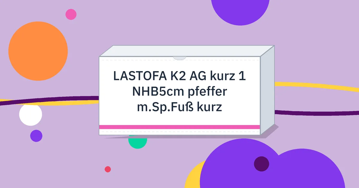 Symbolbild: Packung mit der Aufschrift LASTOFA K2 AG kurz 1 NHB5cm pfeffer m.Sp.Fuß kurz (PZN 13802557) – Verfügbarkeit und Bezug in Apotheken in Frankfurt am Main