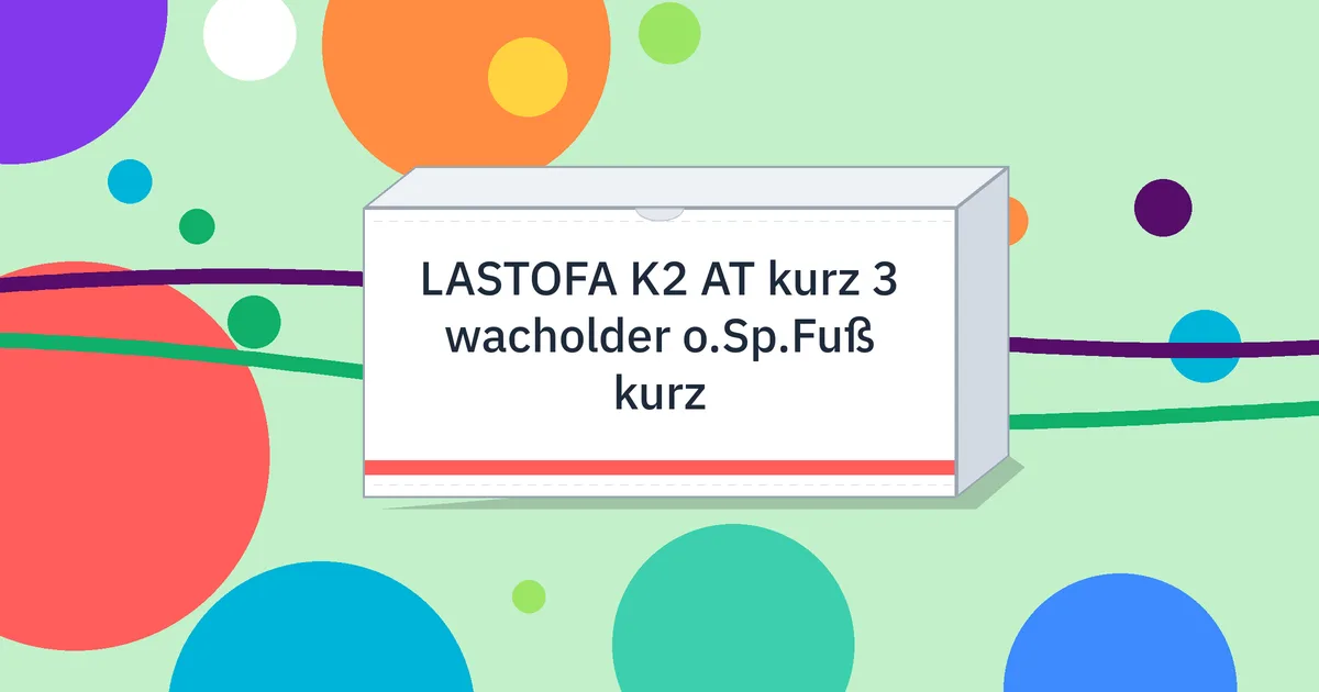 Symbolbild: Packung mit der Aufschrift LASTOFA K2 AT kurz 3 wacholder o.Sp.Fuß kurz (PZN 13809074) – Verfügbarkeit und Bezug in Apotheken in Frankfurt am Main