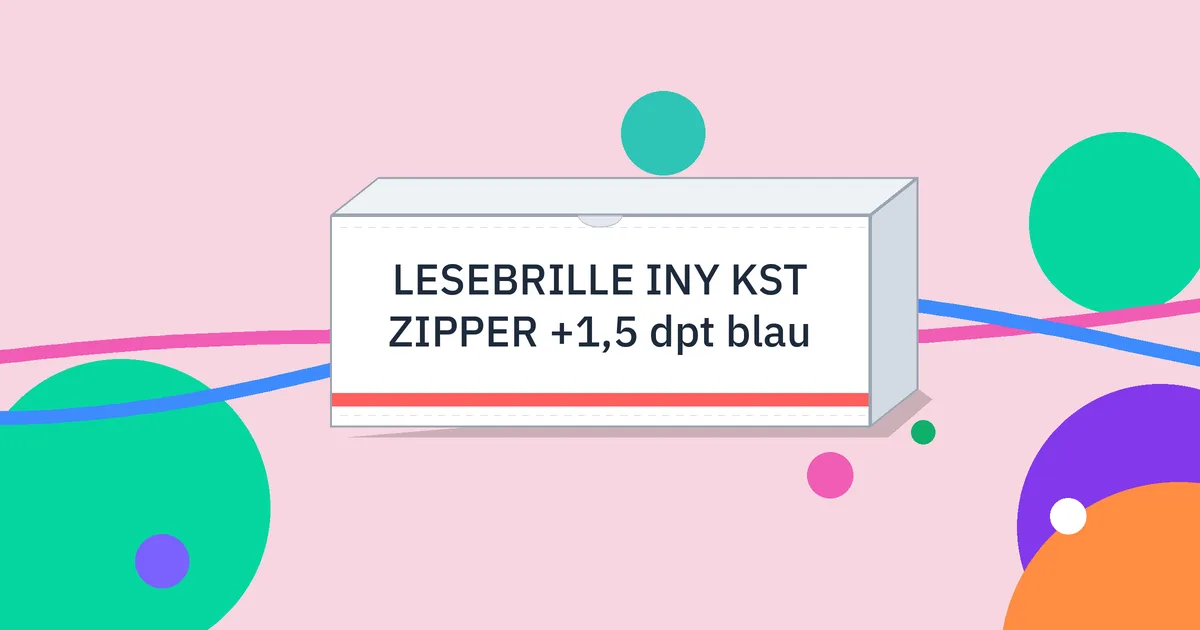 Symbolbild: Packung mit der Aufschrift LESEBRILLE INY KST ZIPPER +1,5 dpt blau (PZN 19376274) – Verfügbarkeit und Bezug in Apotheken in Frankfurt am Main