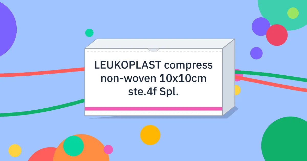 Symbolbild: Packung mit der Aufschrift LEUKOPLAST compress non-woven 10x10cm ste.4f Spl. (PZN 17207107) – Verfügbarkeit und Bezug in Apotheken in Frankfurt am Main
