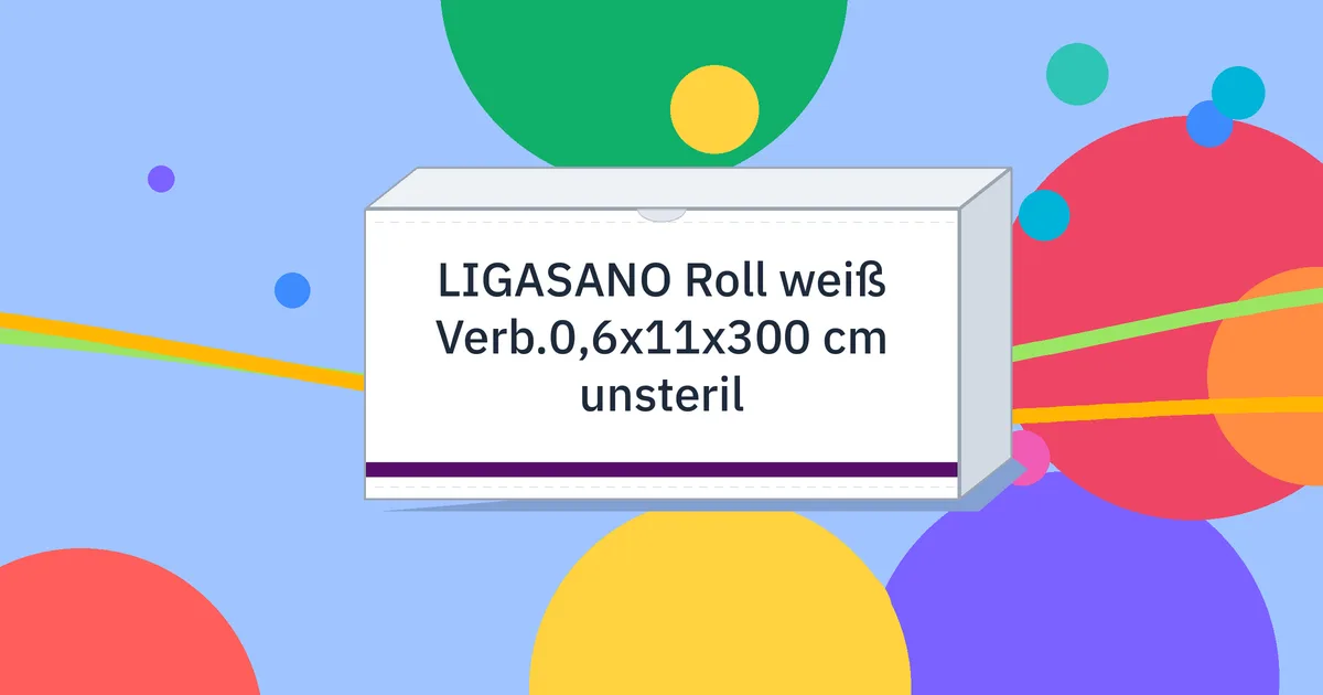 Symbolbild: Packung mit der Aufschrift LIGASANO Roll weiß Verb.0,6x11x300 cm unsteril (PZN 20171620) – Verfügbarkeit und Bezug in Apotheken in Frankfurt am Main