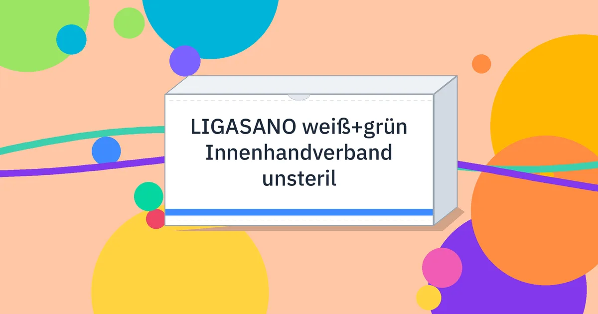 Symbolbild: Packung mit der Aufschrift LIGASANO weiß+grün Innenhandverband unsteril (PZN 17251019) – Verfügbarkeit und Bezug in Apotheken in Frankfurt am Main