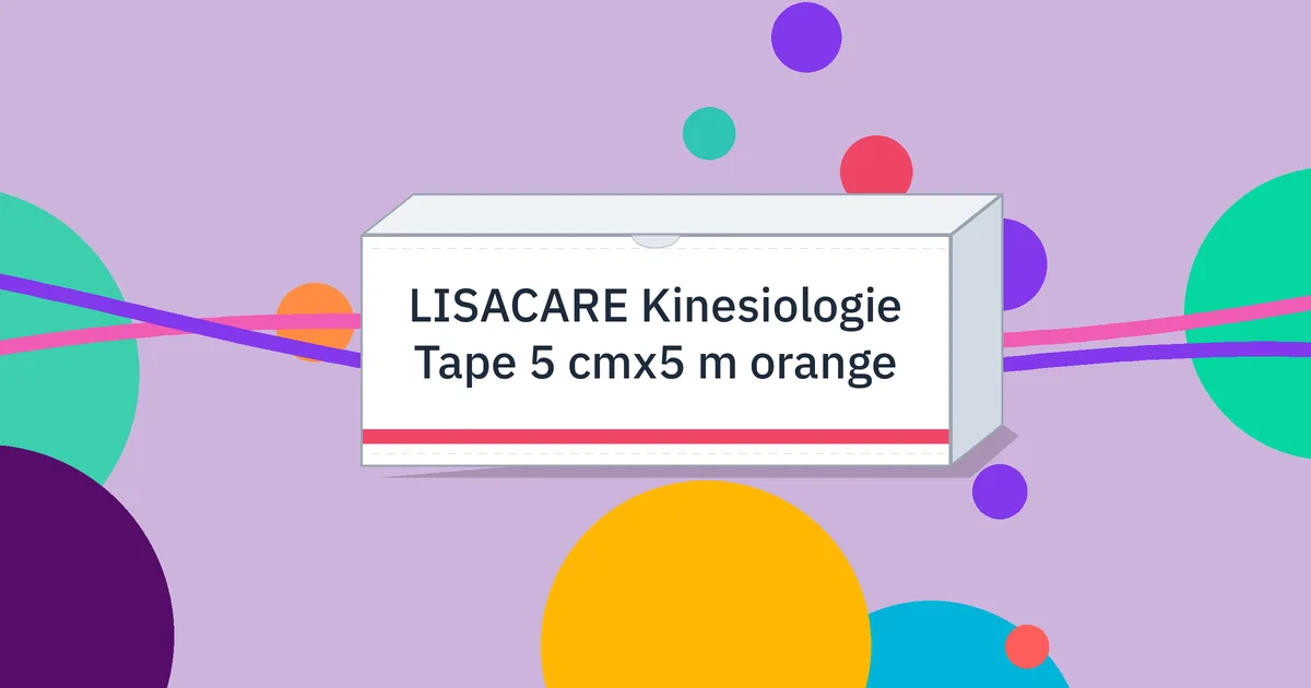 Symbolbild: Packung mit der Aufschrift LISACARE Kinesiologie Tape 5 cmx5 m orange (PZN 18324861) – Verfügbarkeit und Bezug in Apotheken in Frankfurt am Main