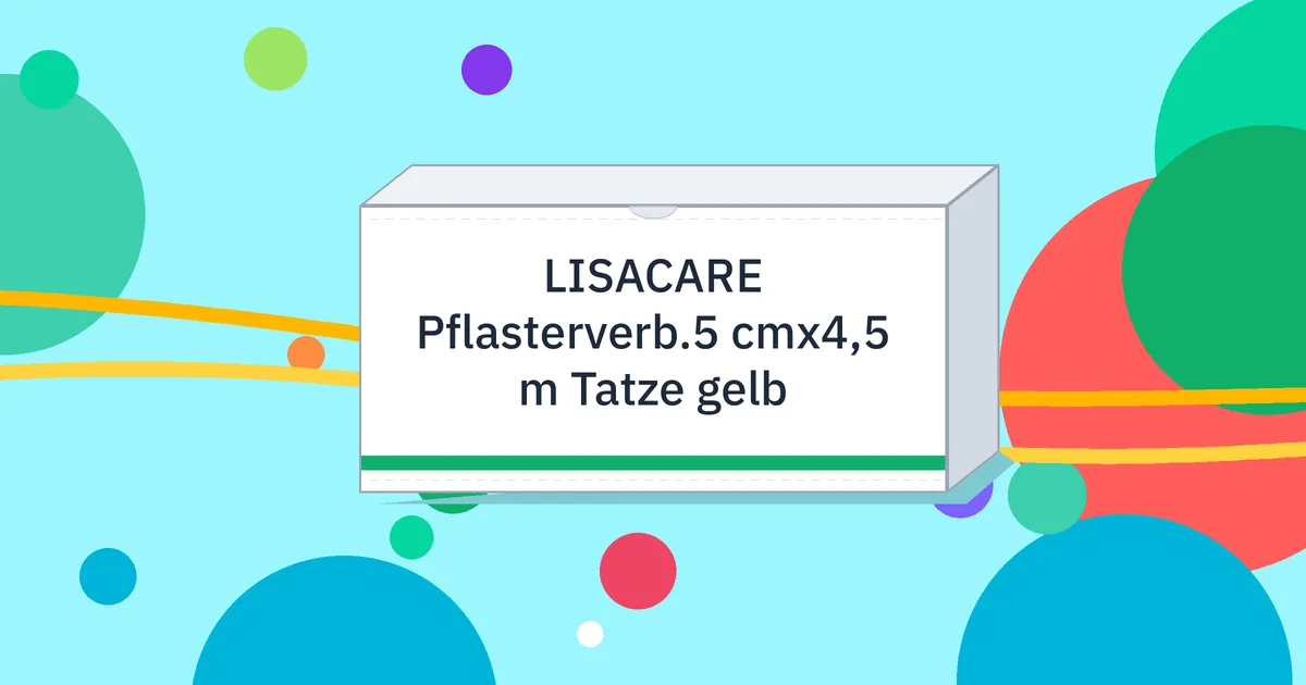 Symbolbild: Packung mit der Aufschrift LISACARE Pflasterverb.5 cmx4,5 m Tatze gelb (PZN 17892497) – Verfügbarkeit und Bezug in Apotheken in Frankfurt am Main
