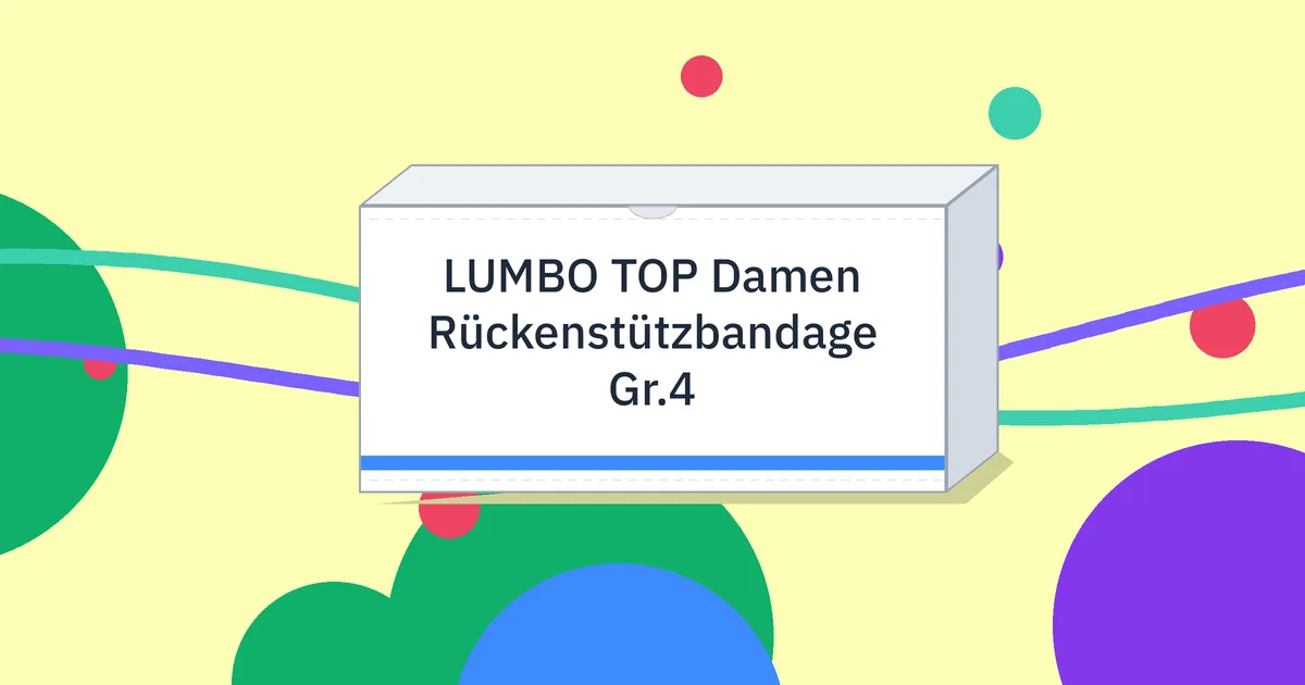 Symbolbild: Packung mit der Aufschrift LUMBO TOP Damen Rückenstützbandage Gr.4 (PZN 05045421) – Verfügbarkeit und Bezug in Apotheken in Frankfurt am Main