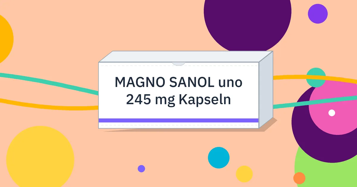 Symbolbild: Packung mit der Aufschrift MAGNO SANOL uno 245 mg Kapseln (PZN 00953792) – Verfügbarkeit und Bezug in Apotheken in Frankfurt am Main