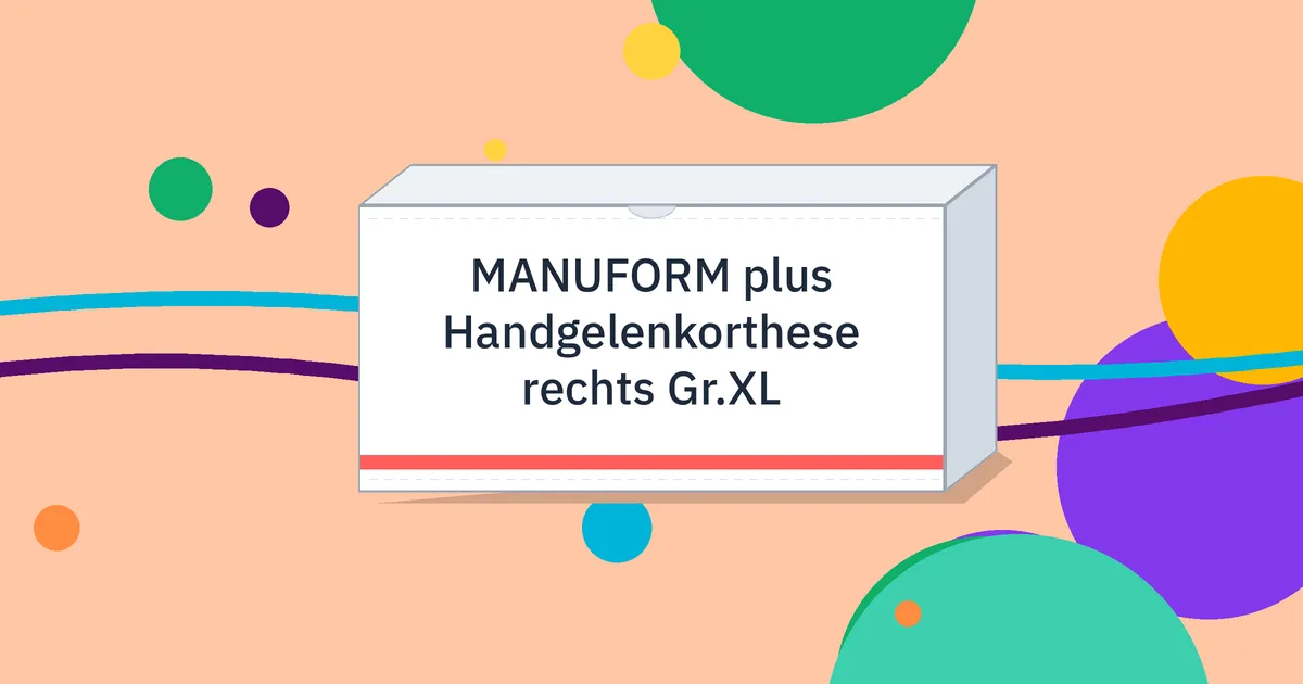 Symbolbild: Packung mit der Aufschrift MANUFORM plus Handgelenkorthese rechts Gr.XL (PZN 15608670) – Verfügbarkeit und Bezug in Apotheken in Frankfurt am Main