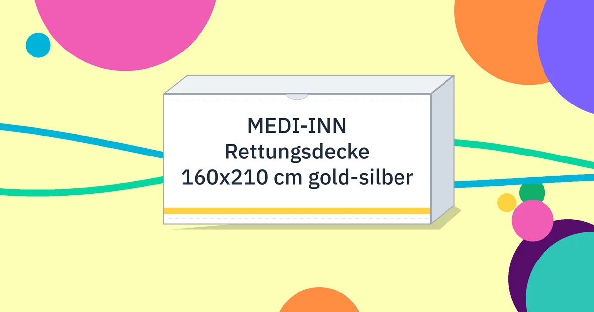 Symbolbild: Packung mit der Aufschrift MEDI-INN Rettungsdecke 160x210 cm gold-silber (PZN 08814937) – Verfügbarkeit und Bezug in Apotheken in Frankfurt am Main