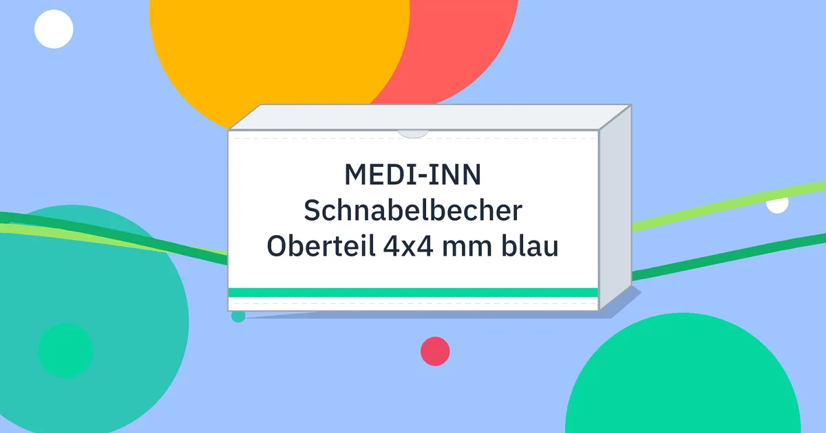 Symbolbild: Packung mit der Aufschrift MEDI-INN Schnabelbecher Oberteil 4x4 mm blau (PZN 08815262) – Verfügbarkeit und Bezug in Apotheken in Frankfurt am Main