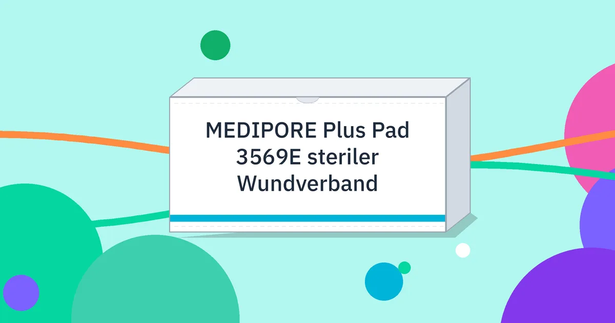 Symbolbild: Packung mit der Aufschrift MEDIPORE Plus Pad 3569E steriler Wundverband (PZN 17902592) – Verfügbarkeit und Bezug in Apotheken in Frankfurt am Main