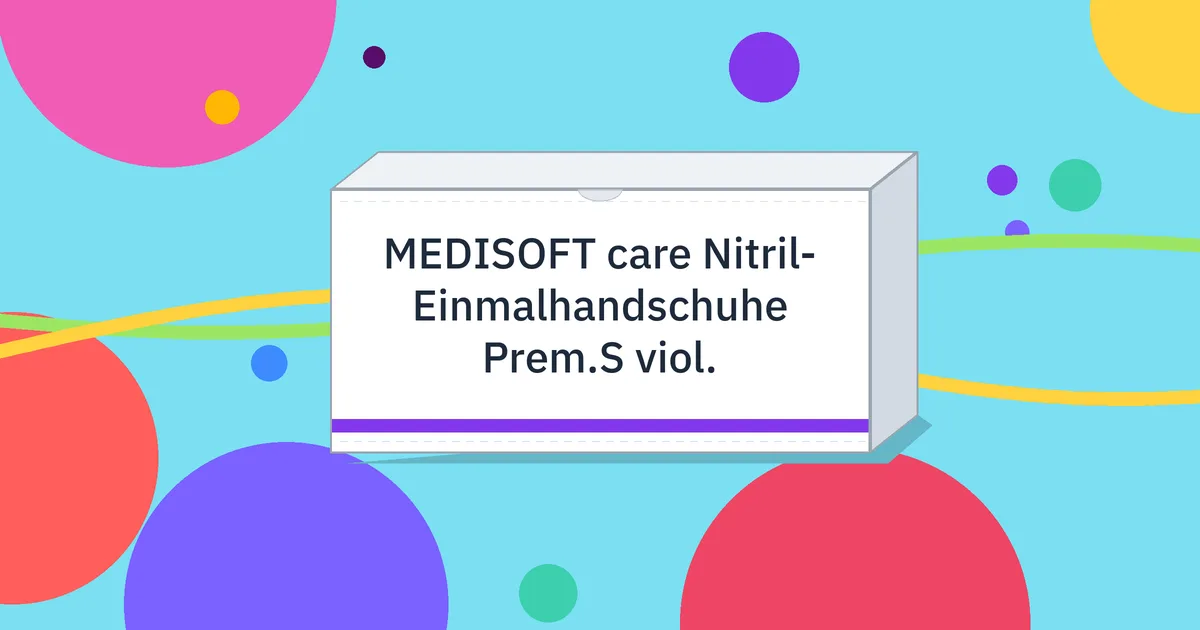 Symbolbild: Packung mit der Aufschrift MEDISOFT care Nitril-Einmalhandschuhe Prem.S viol. (PZN 20028271) – Verfügbarkeit und Bezug in Apotheken in Frankfurt am Main