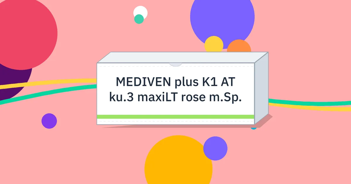 Symbolbild: Packung mit der Aufschrift MEDIVEN plus K1 AT ku.3 maxiLT rose m.Sp. (PZN 15069316) – Verfügbarkeit und Bezug in Apotheken in Frankfurt am Main