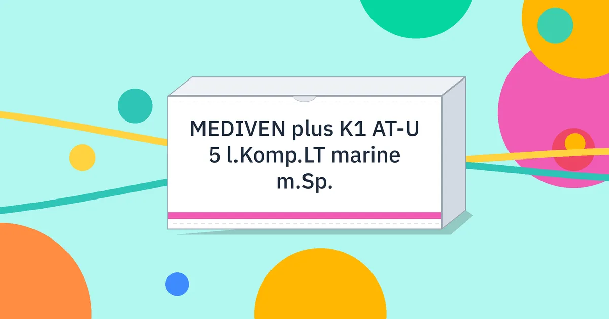 Symbolbild: Packung mit der Aufschrift MEDIVEN plus K1 AT-U 5 l.Komp.LT marine m.Sp. (PZN 15032603) – Verfügbarkeit und Bezug in Apotheken in Frankfurt am Main