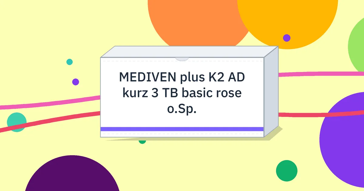 Symbolbild: Packung mit der Aufschrift MEDIVEN plus K2 AD kurz 3 TB basic rose o.Sp. (PZN 15098341) – Verfügbarkeit und Bezug in Apotheken in Frankfurt am Main