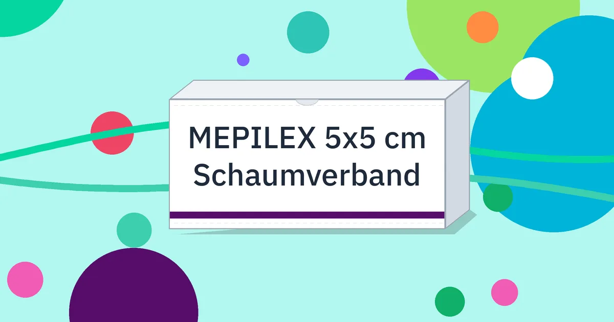 Symbolbild: Packung mit der Aufschrift MEPILEX 5x5 cm Schaumverband (PZN 12484948) – Verfügbarkeit und Bezug in Apotheken in Frankfurt am Main