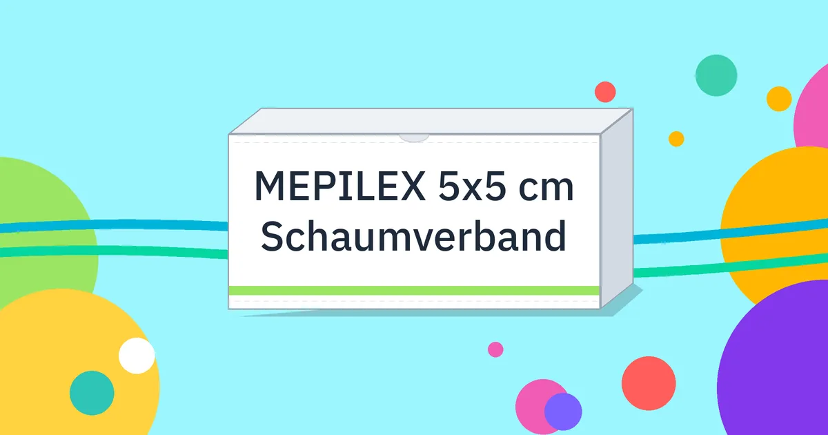 Symbolbild: Packung mit der Aufschrift MEPILEX 5x5 cm Schaumverband (PZN 17832414) – Verfügbarkeit und Bezug in Apotheken in Frankfurt am Main