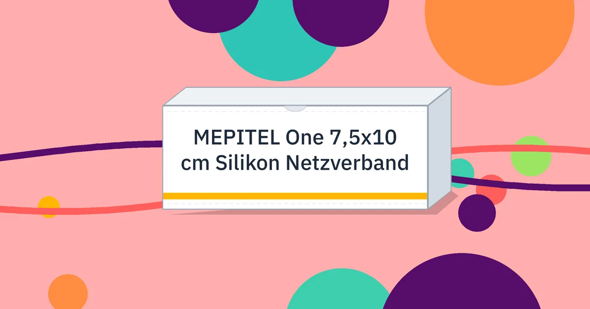 Symbolbild: Packung mit der Aufschrift MEPITEL One 7,5x10 cm Silikon Netzverband (PZN 17832986) – Verfügbarkeit und Bezug in Apotheken in Frankfurt am Main