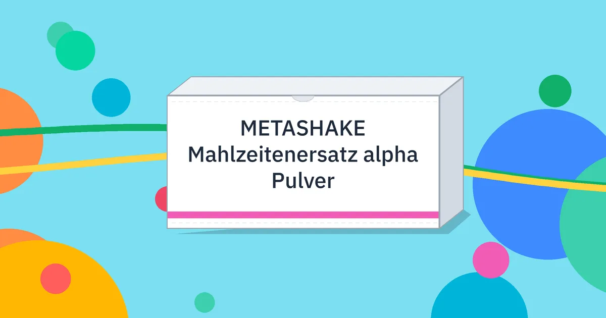 Symbolbild: Packung mit der Aufschrift METASHAKE Mahlzeitenersatz alpha Pulver (PZN 15262562) – Verfügbarkeit und Bezug in Apotheken in Frankfurt am Main