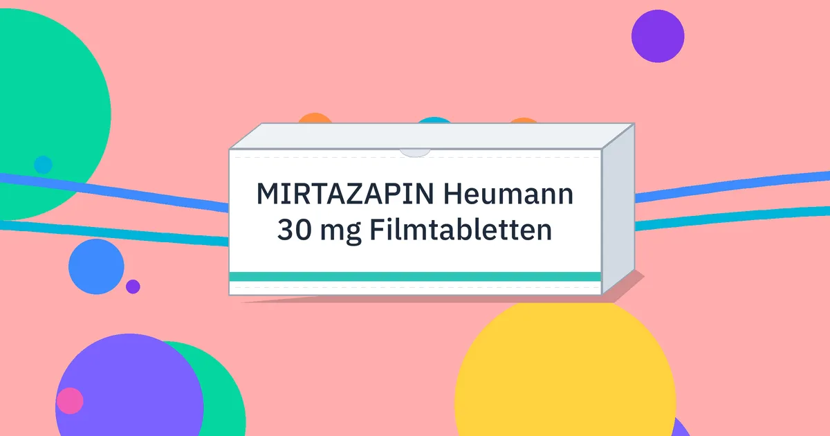 Symbolbild: Packung mit der Aufschrift MIRTAZAPIN Heumann 30 mg Filmtabletten (PZN 02892439) – Verfügbarkeit und Bezug in Apotheken in Frankfurt am Main